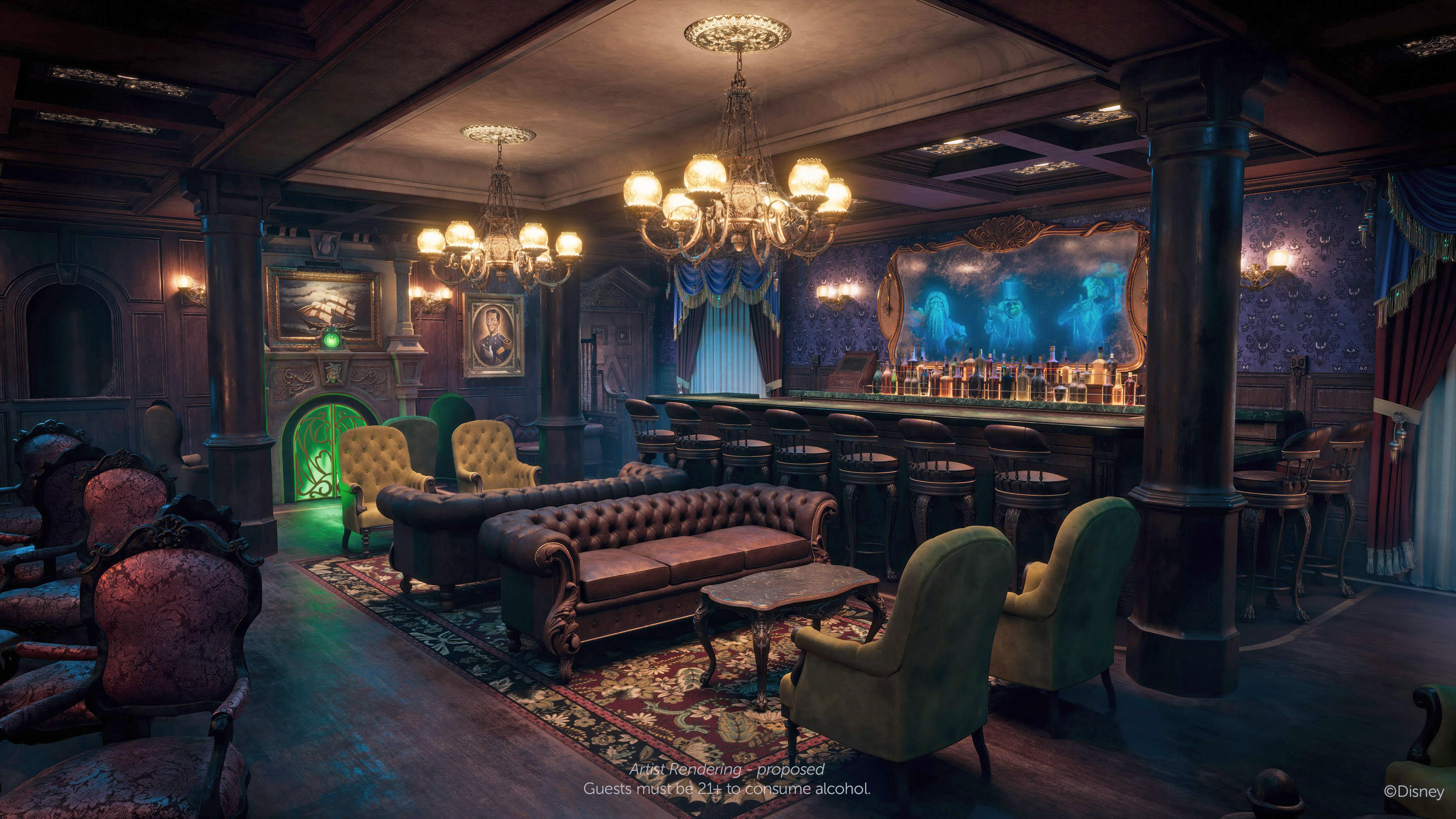 CLOSER LOOK: Haunted Mansion Parlor will materialize as a bar/lounge ...