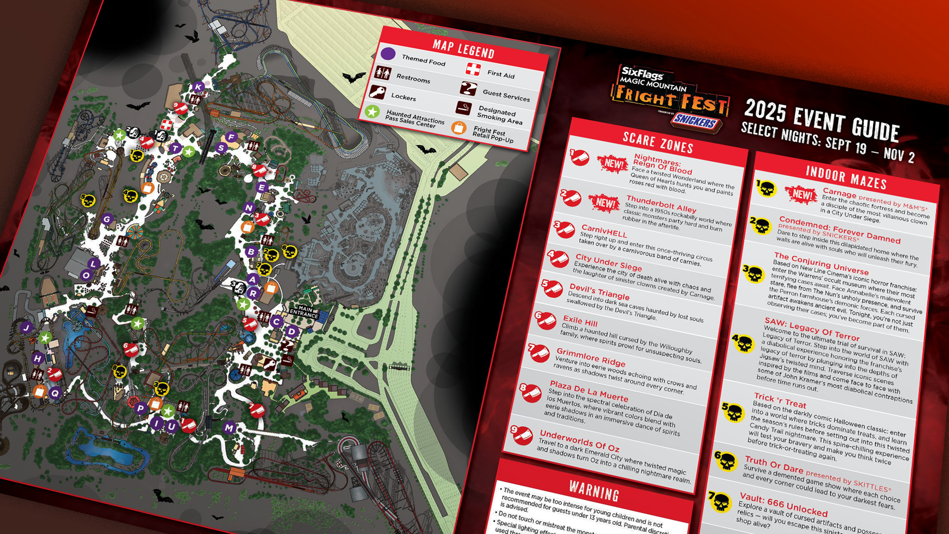 EVENT MAP: 2025 Fright Fest Magic Mountain — find mazes, scare zones ...